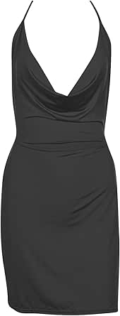 Amazon.com: Women Sexy Halter Deep V Neck Mini Dress High Slit Backless ...