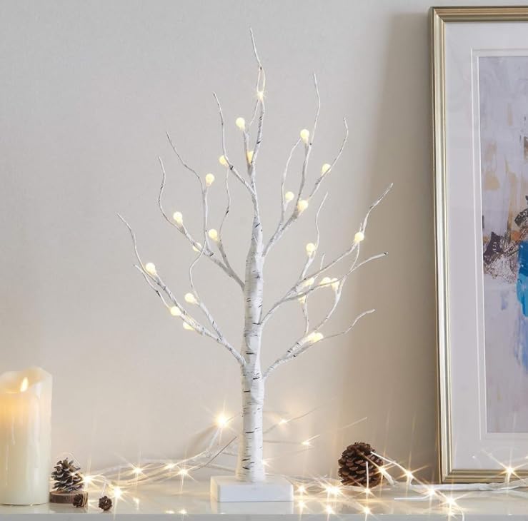 Vanthylit White Twig Christmas Tree with Lights 2FT Tabletop Birch Tree ...