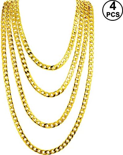 4 Pieces Hip Hop Rapper Faux Gold Chain Necklace Chunky Necklace ...