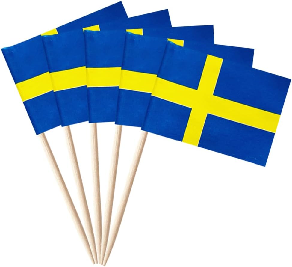 Amazon.com : stidsds 100 Pcs Sweden Flag Swedish Toothpick Flags Mini ...