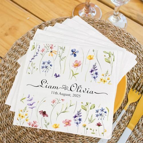 Amazon.com: Personalized Wedding Napkins | Custom Name & Date | 6.5" x ...