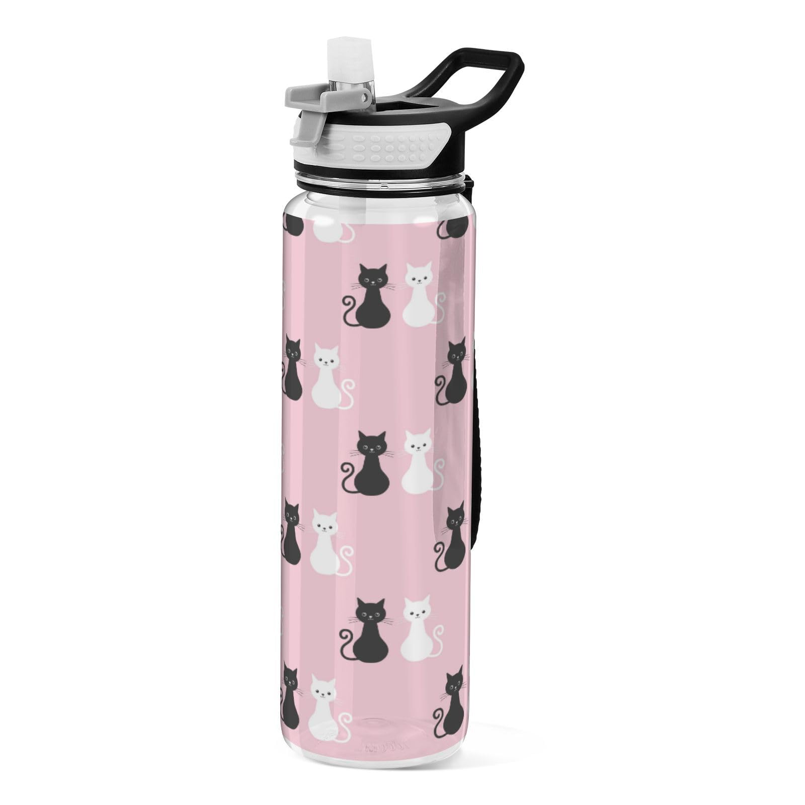Amazon.com: Caikeny Black White Cat Water Bottle with Straw colorful ...