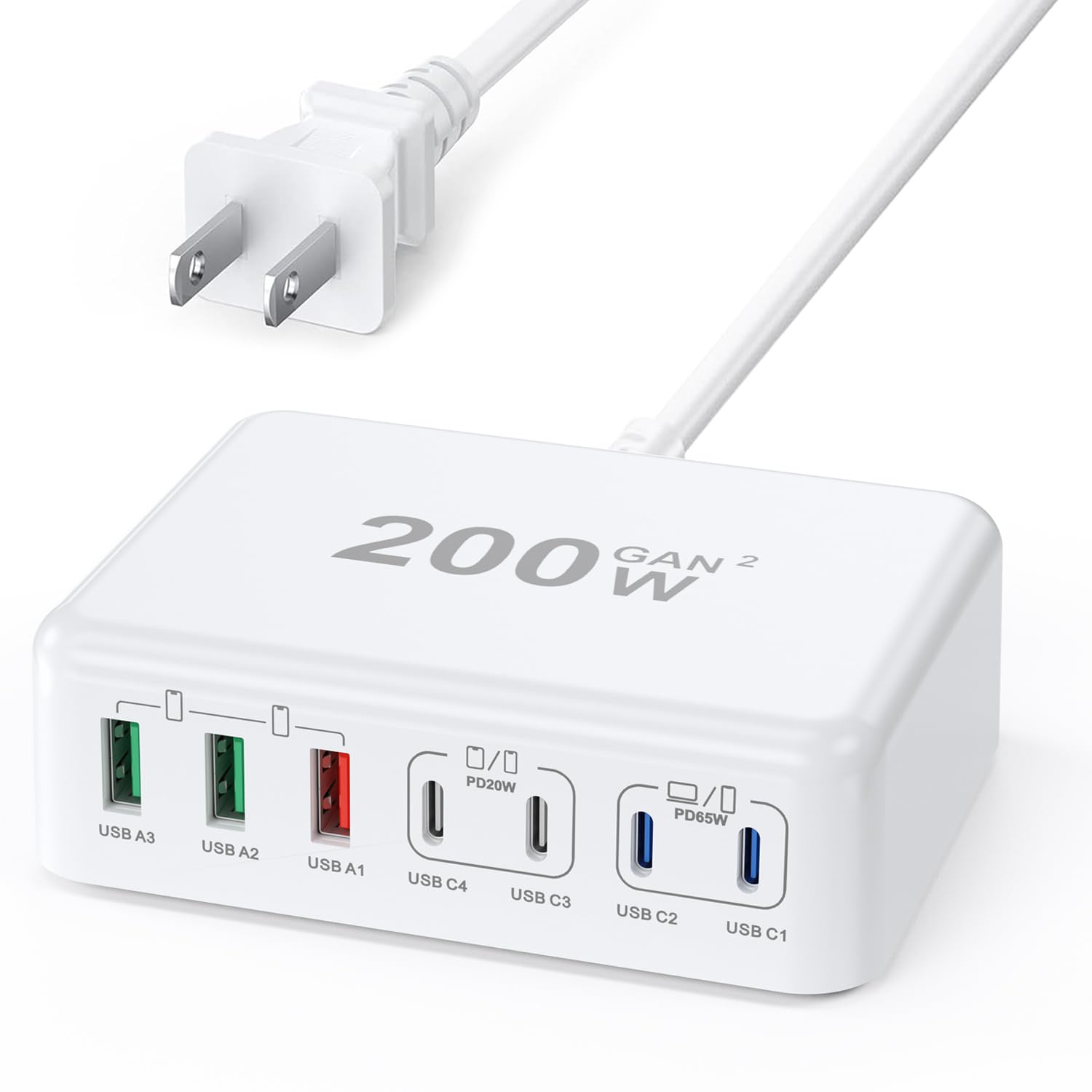 Amazon.com: USB C Charger Block, 200W GaN 7 Port USB Charging Station ...