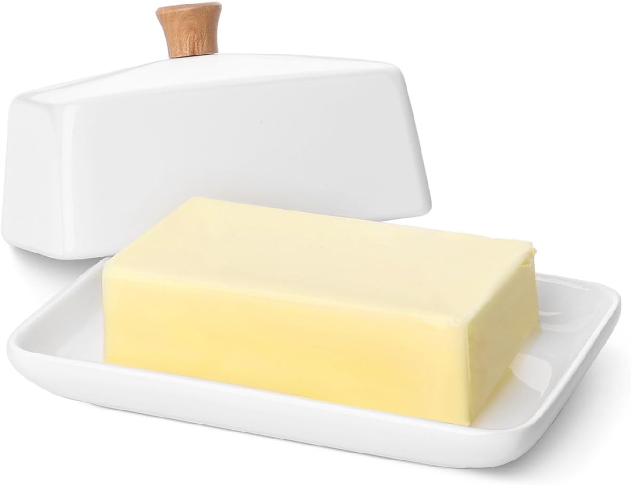 Amazon.com | Flexzion Ceramic White European Butter Dish with Lid for ...