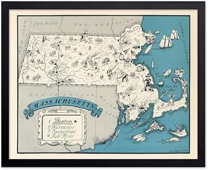 Amazon.com: Poster Master Vintage Map Print - Retro Massachusetts State ...
