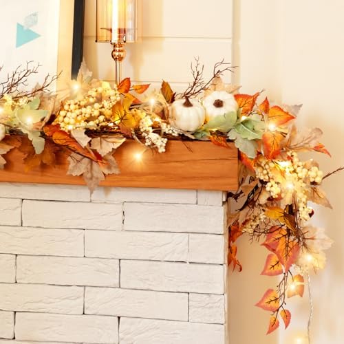 Amazon.com: Dolicer Fall Garland, 6.2Ft Maple Leaf Pumpkin Berry ...