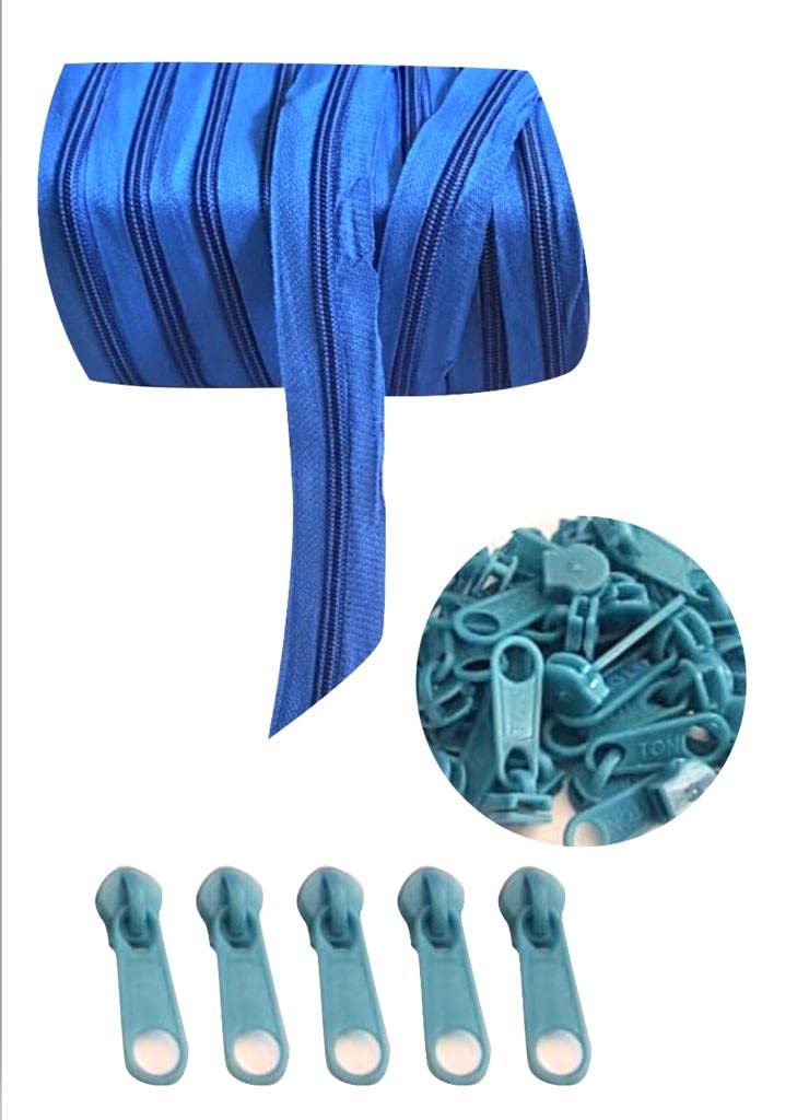 SoftSwiss Zipper Roll # 5, 10 Meter (Blue), with 50 Zip Puller (Kunda ...