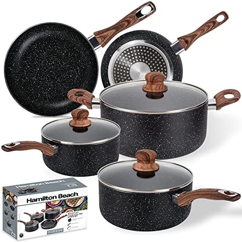 Amazon.com: Hamilton Beach Nonstick Cookware set 12-Pc - Black Aluminum ...