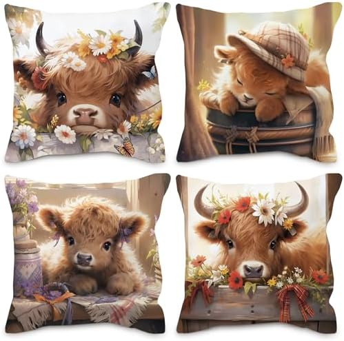 Amazon.com: Highland Cow Pillow Covers 18x18,Cow Pillows,Western Throw ...