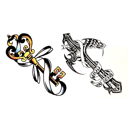 Amazon.com : Oottati Small Cute Temporary Tattoo Key Cross (2 Sheets ...