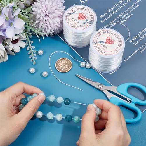 Beebeecraft 2 Rolls 100M Flat Elastic Crystal String 0.8mm White ...
