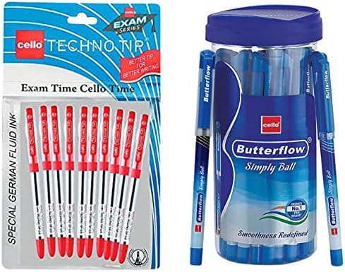 Cello Butterflow Simply Ball Pen Technotip Ball Pen Set, Red, Set of 10 ...