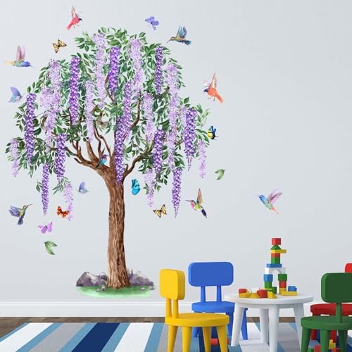Amazon.com: Large Purple Flower Tree Wall Decals Wisteria Blossom Wall ...