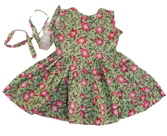 HOK Girls Cotton Cute 3 Bottom Layered Frock with Detachable Belt with ...