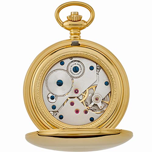 Gotham Men’s Gold-Tone Railroad Dial Double Hunter 17 Jewel Mechanical ...