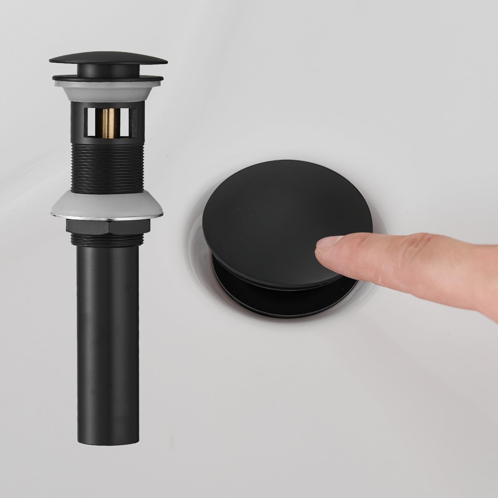 Bathroom Sink Drain Black Pop Up Drain Stopper with Overflow Vanity ...