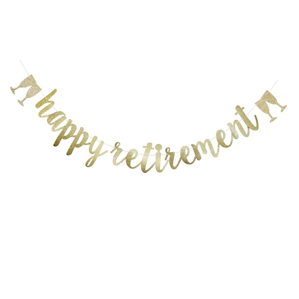 Happy Retirement Banner Gold Glitter Sign For Retirement Party Bunting ...