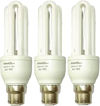 Royalux 3PACK Energy Saving 15W B22 Bayonet CFL Light Bulbs, 6500K Cool ...