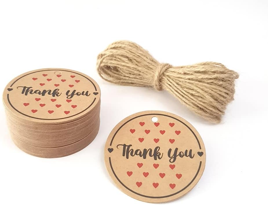 TOWNBUS Thank You Craft Brown Hang Tags with String for Party ...