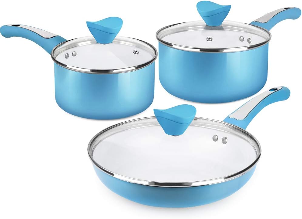 Amazon.com: SHINEURI Saucepans Set 6 Pieces Nonstick Pots and Pans with ...