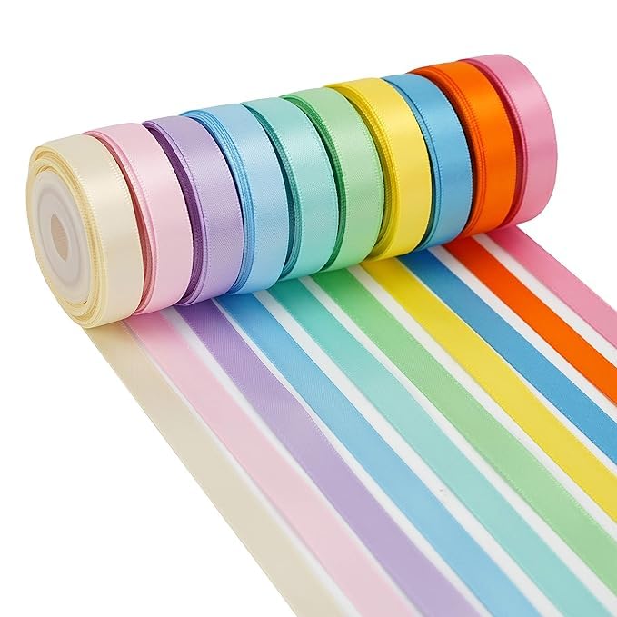 Bluedeal Solid Color Ribbon Satin Ribbon Assortment 10 Colors Double ...