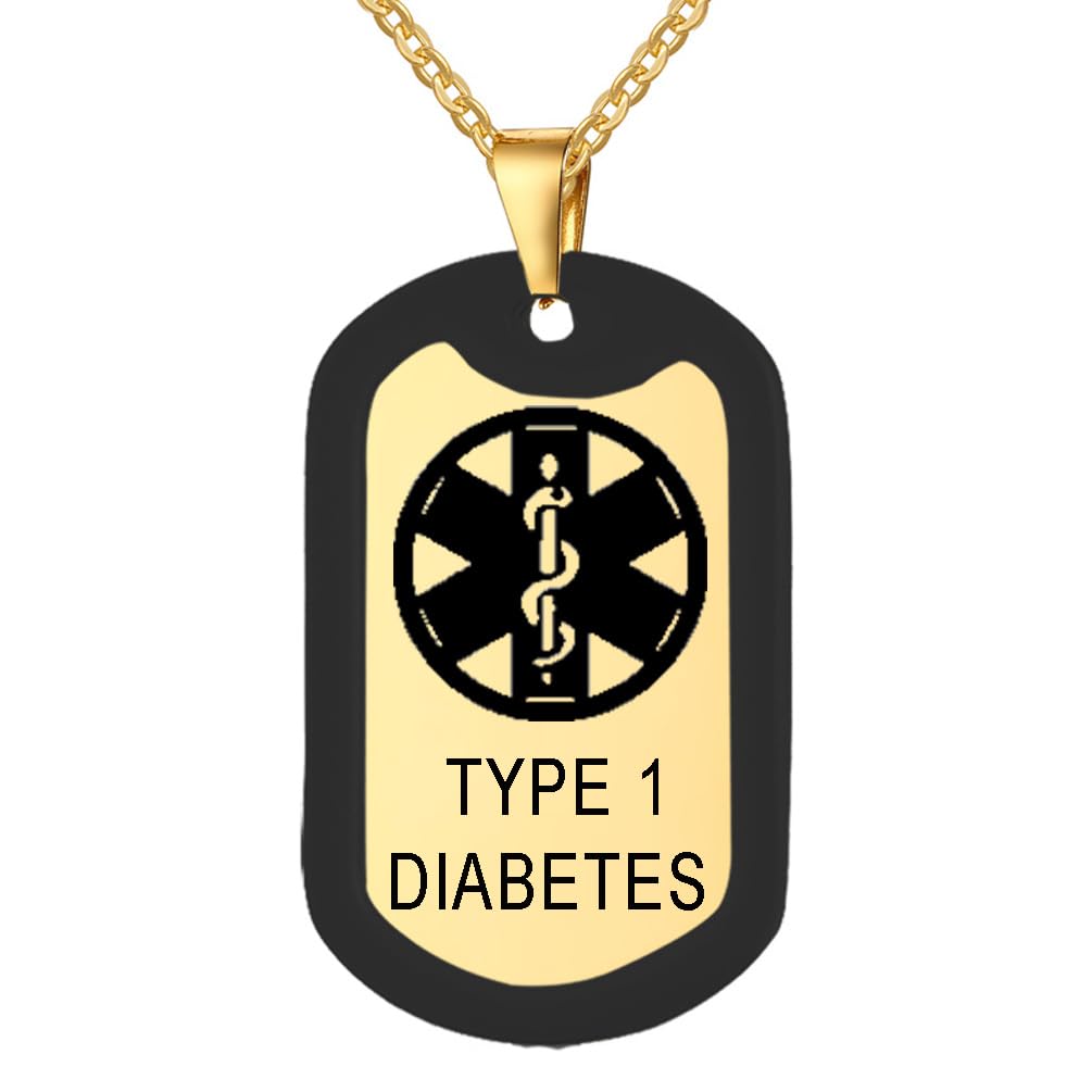 Type 1 Diabetes-Stainless Steel Gold Plated Pendant Necklaces Black ...