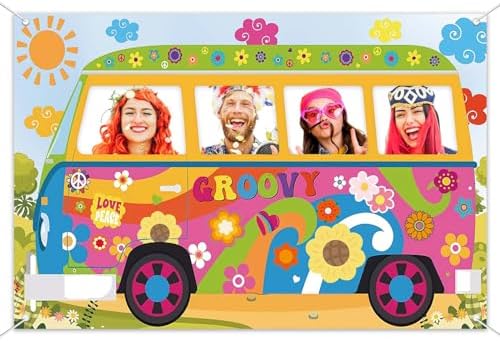 Amazon.com : 60's Hippie Bus Photo Prop Back to School Bus Banner Large ...