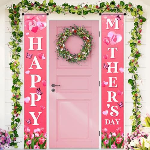 Amazon.com: 2pcs Happy Mother’s Day Porch Sign Happy Mothers Day Banner ...
