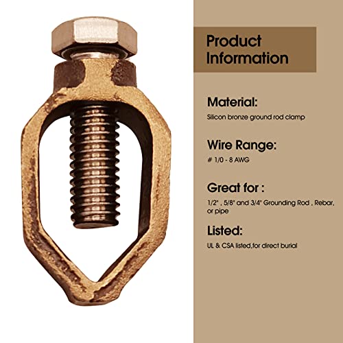 Snapklik.com : Silicon Bronze Universal Ground Rod Clamp,UL & CSA ...