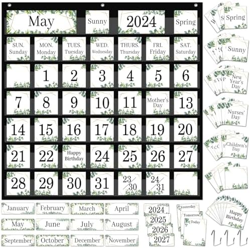Amazon.com: Fulmoon Eucalyptus Calendar Pocket Chart Set Greenery ...