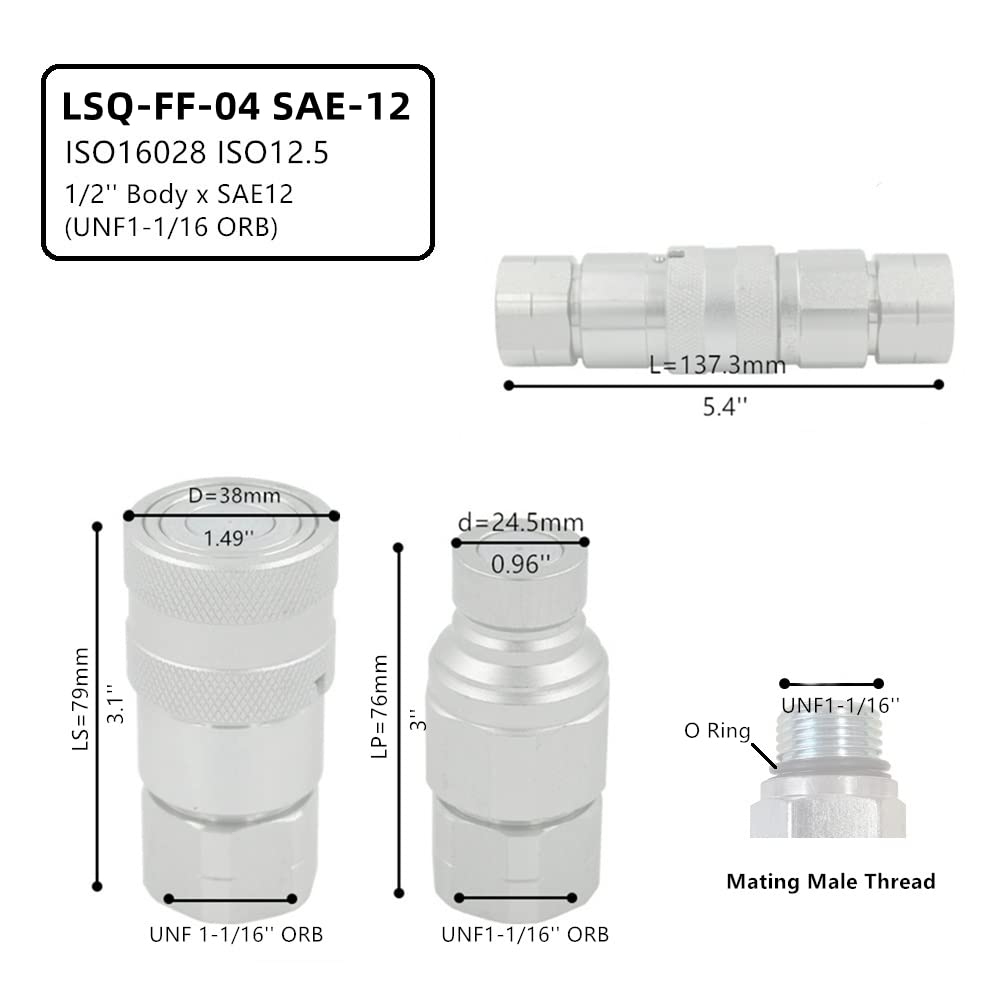 Snapklik.com : FF-04 SAE-12, 3/4 SAE-12 Flat Face Skid Steer Hydraulic ...