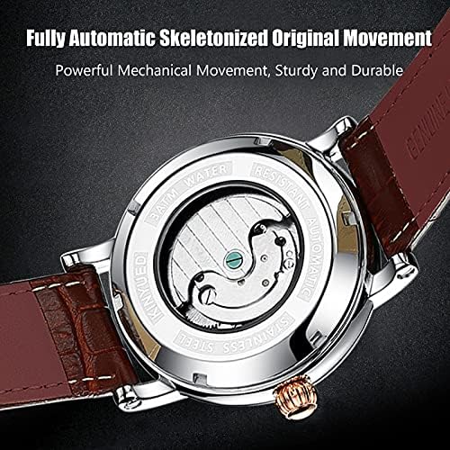 RORIOS Herrklockor månfas automatisk klocka mekanisk med läderarmband ...