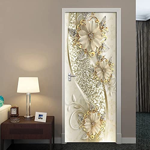 Amazon.com: 3D Door Sticker Wall Decal Golden Flower Pattern, Abstract ...