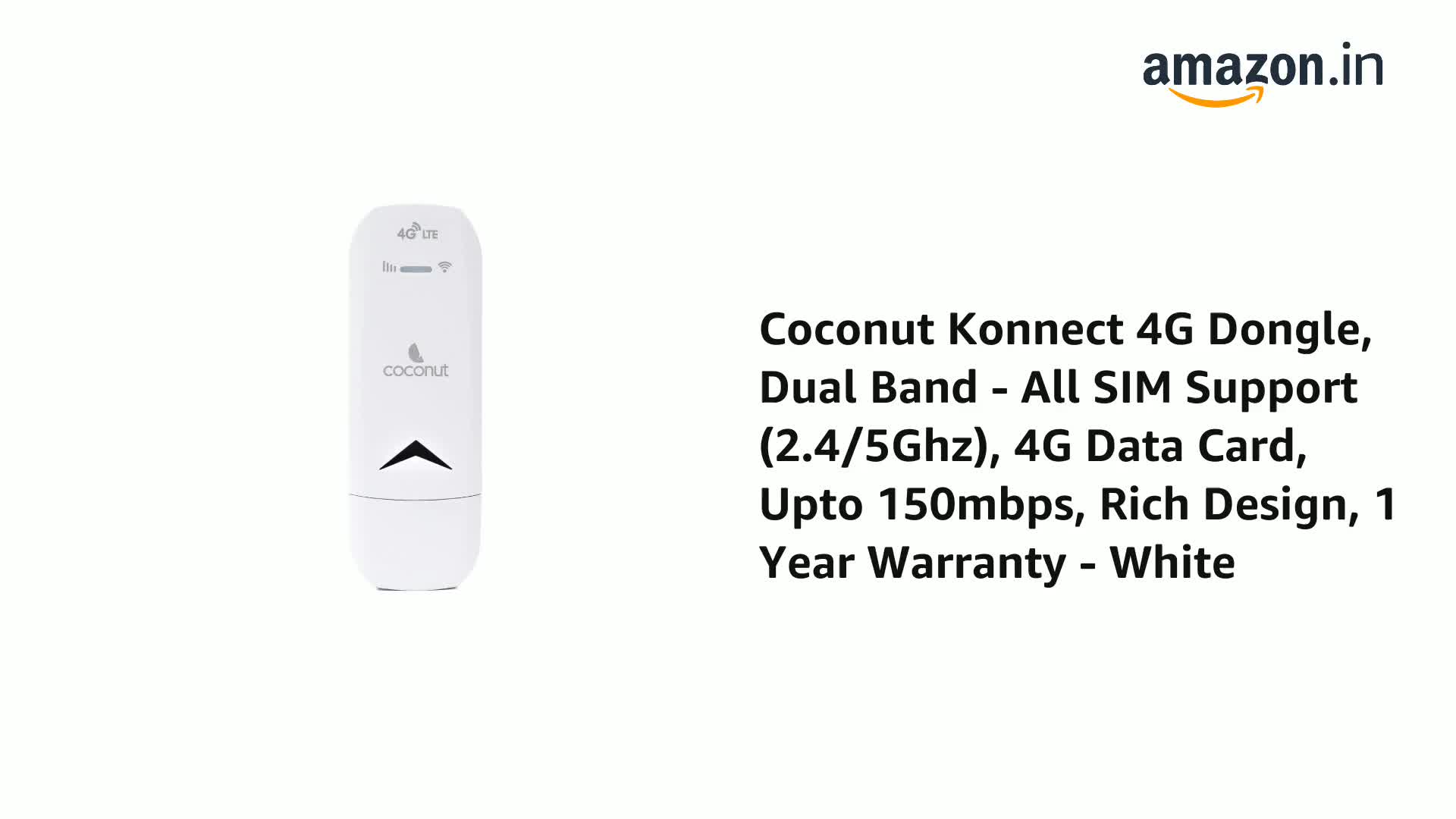 Watch Coconut Konnect 4G Dongle, Dual Band - All SIM Support ﹙2.4/5Ghz ...