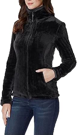 Amazon.com: Women's Plush Faux Fur Full Zip Jacket Black XL : Clothing ...