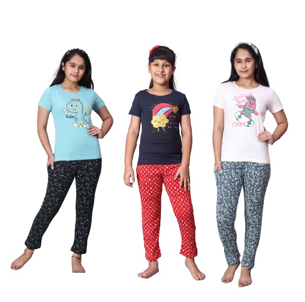 Buy bees Cotton Girls Night Wear T Shirt & Pyjama | Night Dress for ...