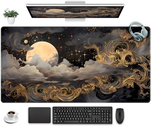 Amazon.com: DKPXFG Golden Moon Desk Pad Black Desk Mat XXL Mouse Gaming ...