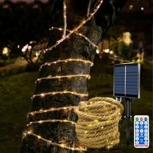 MEDOYOH 10M Solar Rope Fairy Light of 200 LED, Solar Hemp Rope String ...