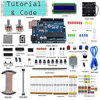 EPICTAC Beginners Super Starter Kit for A-rduino UNO R3, LCD1602, Breadboad, DC Motor, 8x8 Dot ...