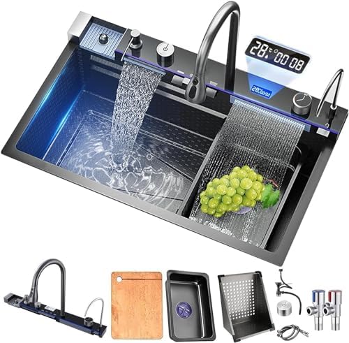 Digital Display Embossed Stainless Steel Nano Black Raindance Waterfall ...