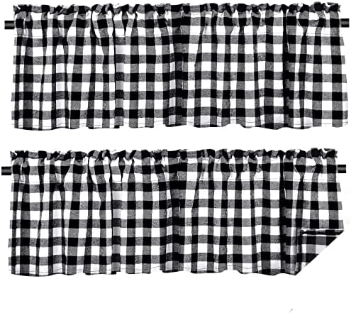 Amazon.com: 2 Pack Buffalo Check Plaid Window Valances White and Black ...