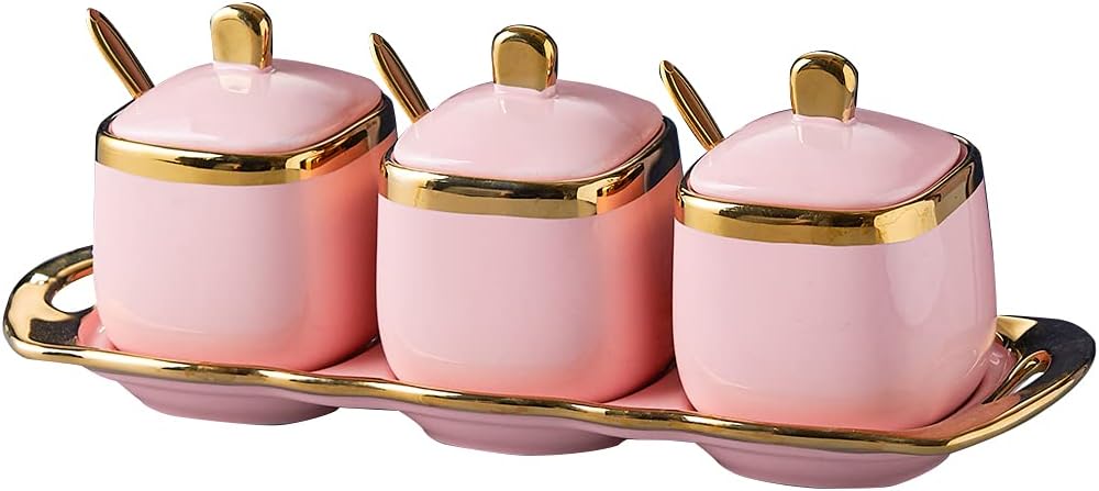 Amazon.com | Fvstar Pink Sugar Bowl with Lid and Spoon,Ceramic ...