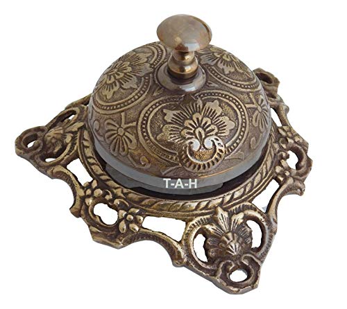 Antique Ornate Solid Brass Hotel Counter Bell Service Desk Bell Call ...