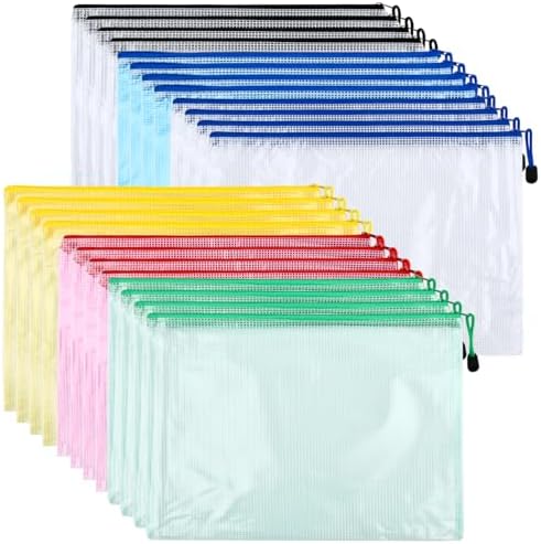 FINZOO 24PCS Plastic Zip Wallets A4, Zip Folders A4,Zipper File Bags A4 ...