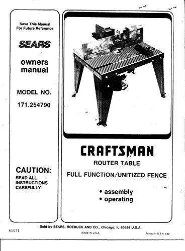 Instruction Manual for 1992 Craftsman 171.254790 Router Table-Owners ...