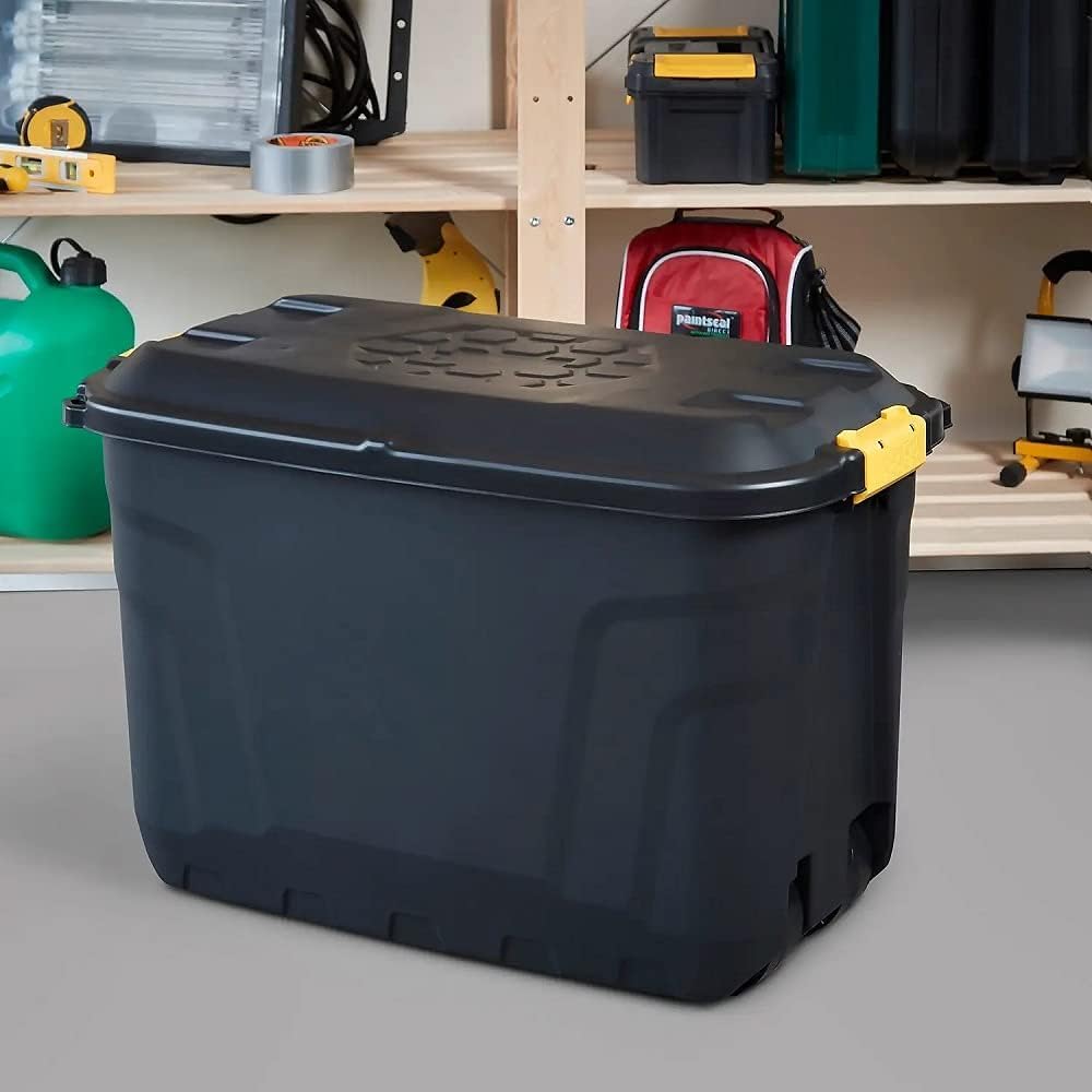 Strata Heavy Duty 75 Litre Storage Container Box with Wheels, Black ...