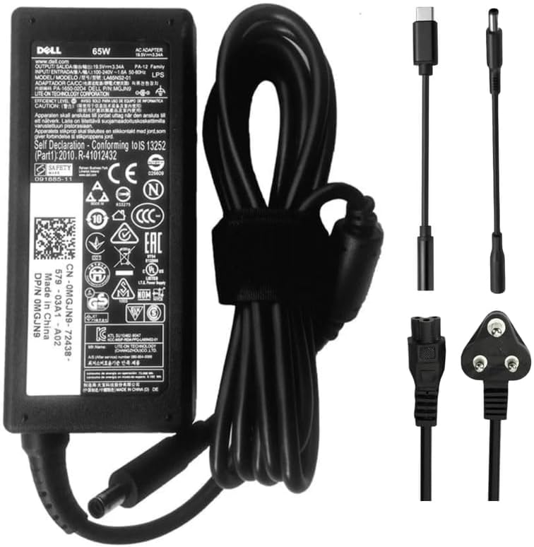 3 Tips (7.4mm, 4.5mm & Type C) Replacement Dell 65W Laptop Charger with ...