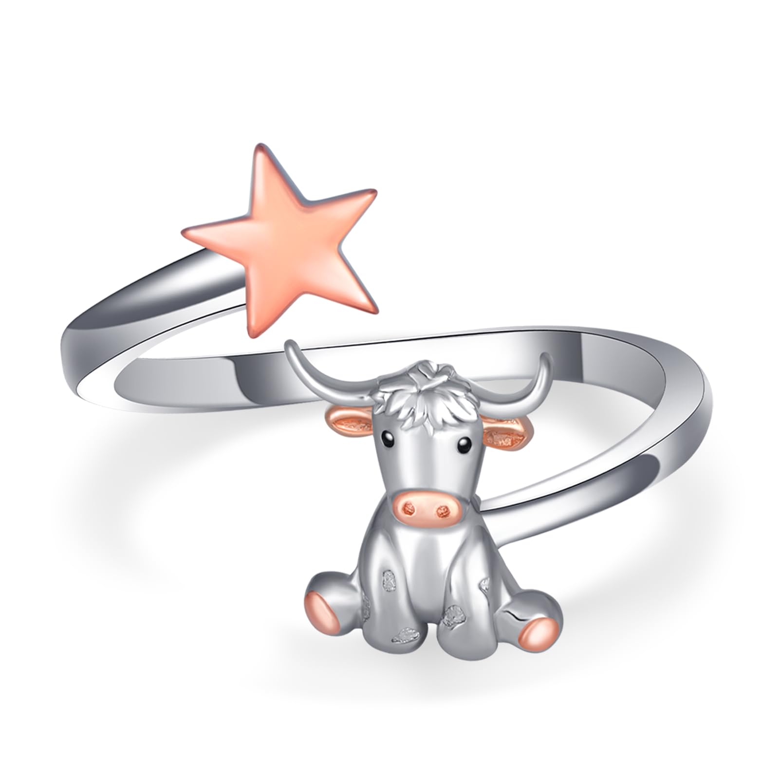 Amazon.com: qielizhu Longhorn Cow Ring 925 Sterling Silver Cute Texas ...