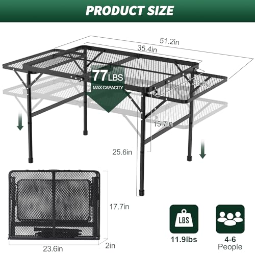 WildFinder Folding Table with 2 Wing Panels, 3x2 FT Camping Table with ...