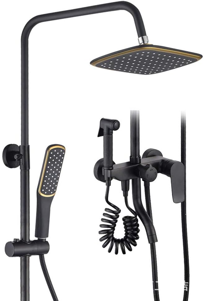 Bathroom Black Shower Set Wall Mounted Rainfall Shower Mixer Tap Faucet ...
